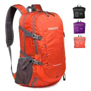 vimapo lightweight foldable hiking backpack 40l, ripstop nylon packable travel daypack, collapsible backpack for traveling hiking camping touring(orange)