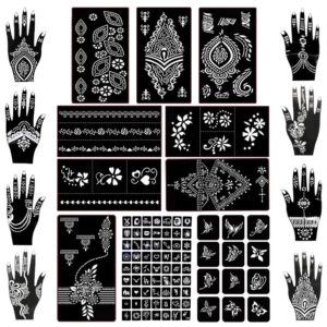 koogel 18 sheets henna tattoo stencil kit, 97 pcs temporary glitter airbrush flower tattoo stencils for women and girls arabian realistic tattoo stickers for face paint body art