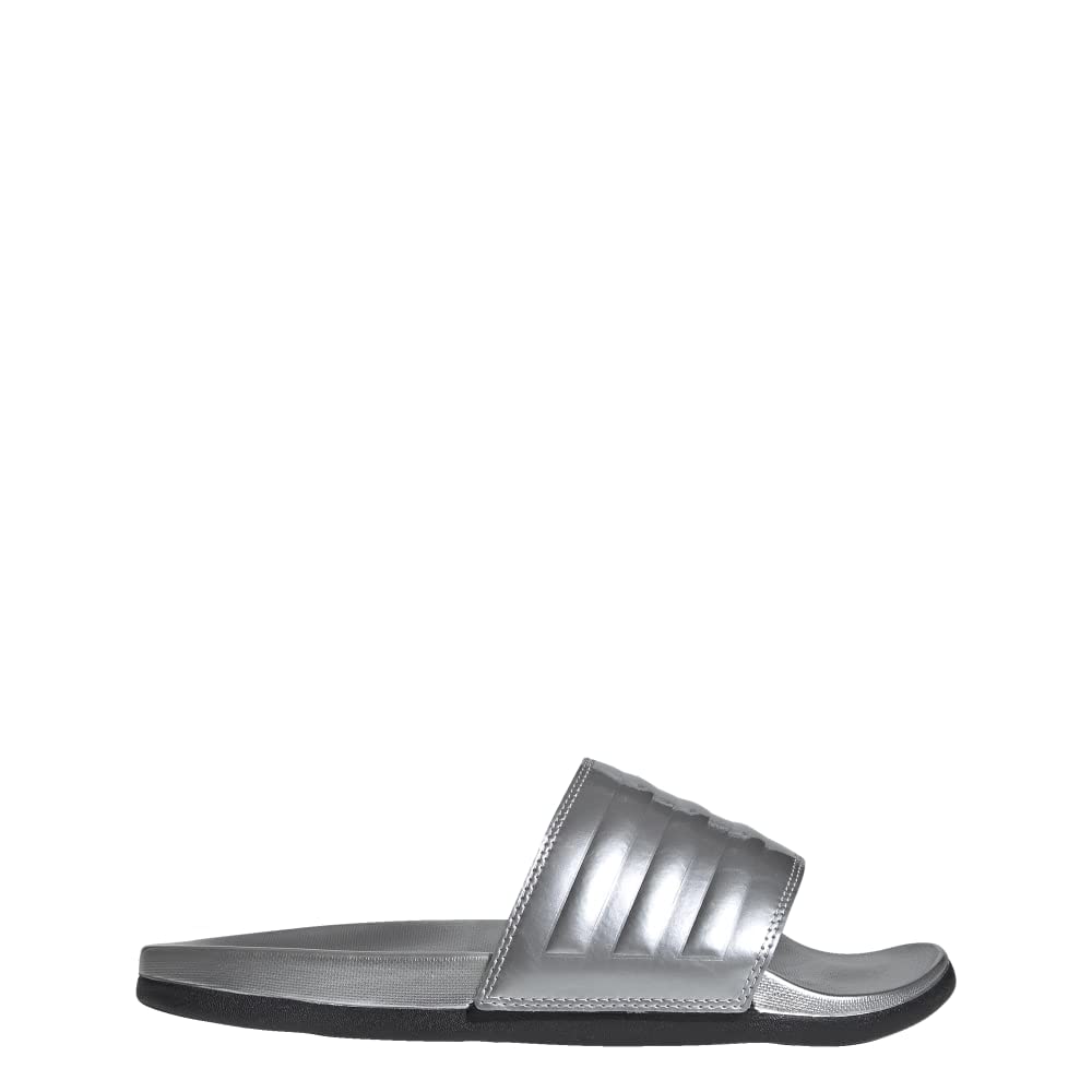 adidas Women's Adilette Comfort Slides Water Shoe, Silver Metallic/Silver Metallic, 6