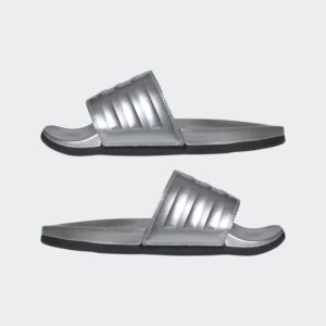 adidas Women's Adilette Comfort Slides Water Shoe, Silver Metallic/Silver Metallic, 6