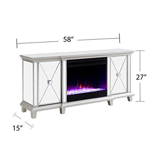 SEI Furniture Toppington Mirrored Media Console Color Changing Electric Fireplace, Silver