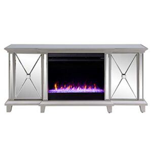 SEI Furniture Toppington Mirrored Media Console Color Changing Electric Fireplace, Silver