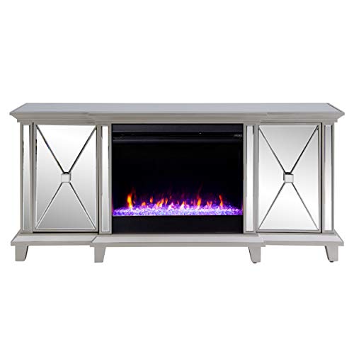 SEI Furniture Toppington Mirrored Media Console Color Changing Electric Fireplace, Silver