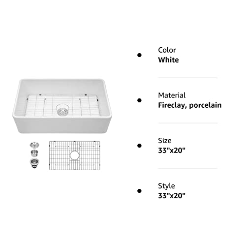 33 White Farmhouse Sink - Sarlai 33 Inch Kitchen Sink Apron Front Ceramic Porcelain Vitreous Fireclay Single Bowl Farmer Sink Basin