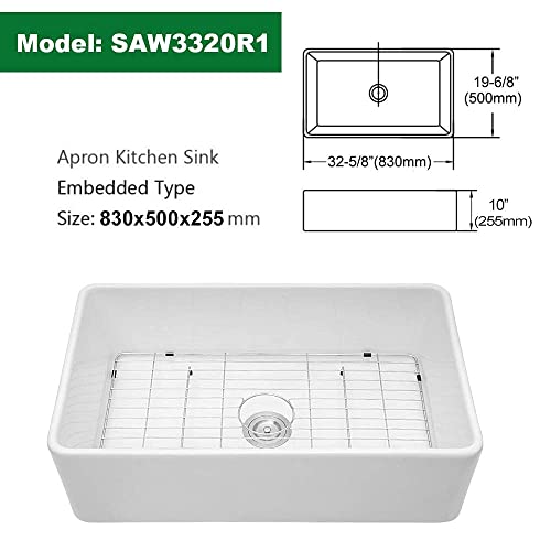 33 White Farmhouse Sink - Sarlai 33 Inch Kitchen Sink Apron Front Ceramic Porcelain Vitreous Fireclay Single Bowl Farmer Sink Basin