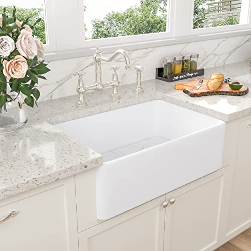 33 White Farmhouse Sink - Sarlai 33 Inch Kitchen Sink Apron Front Ceramic Porcelain Vitreous Fireclay Single Bowl Farmer Sink Basin