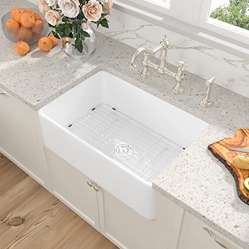 33 White Farmhouse Sink - Sarlai 33 Inch Kitchen Sink Apron Front Ceramic Porcelain Vitreous Fireclay Single Bowl Farmer Sink Basin