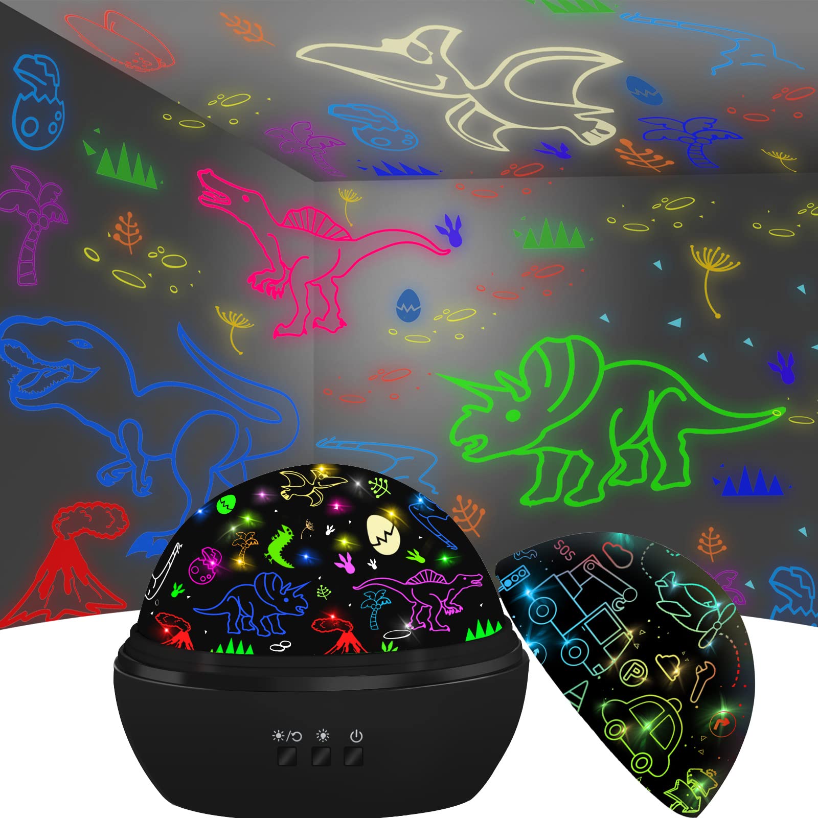 DQMOON Dinosaur Night Light for Kids, Projector with 8 Colors, 360 Rotation, Safe Materials, Ideal Birthday Gift