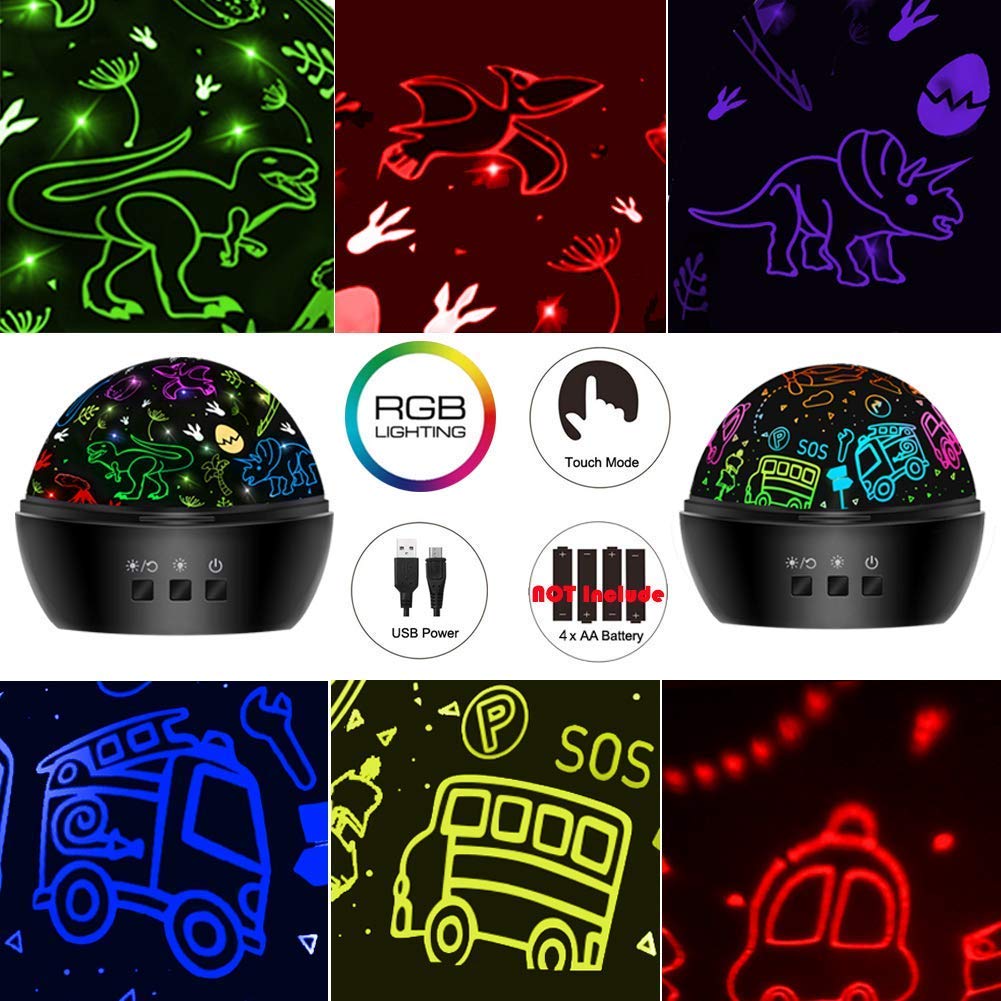 DQMOON Dinosaur Night Light for Kids, Projector with 8 Colors, 360 Rotation, Safe Materials, Ideal Birthday Gift