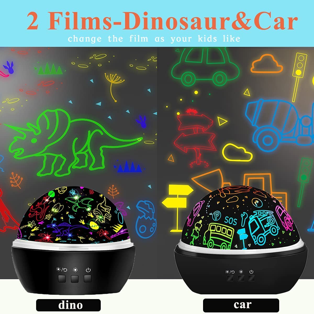 DQMOON Dinosaur Night Light for Kids, Projector with 8 Colors, 360 Rotation, Safe Materials, Ideal Birthday Gift