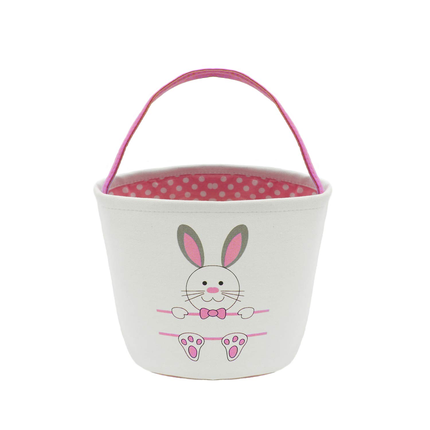 Easter Bunny Basket for Kids - Canvas Tote Bags Buckets for Easter Eggs (Pink)