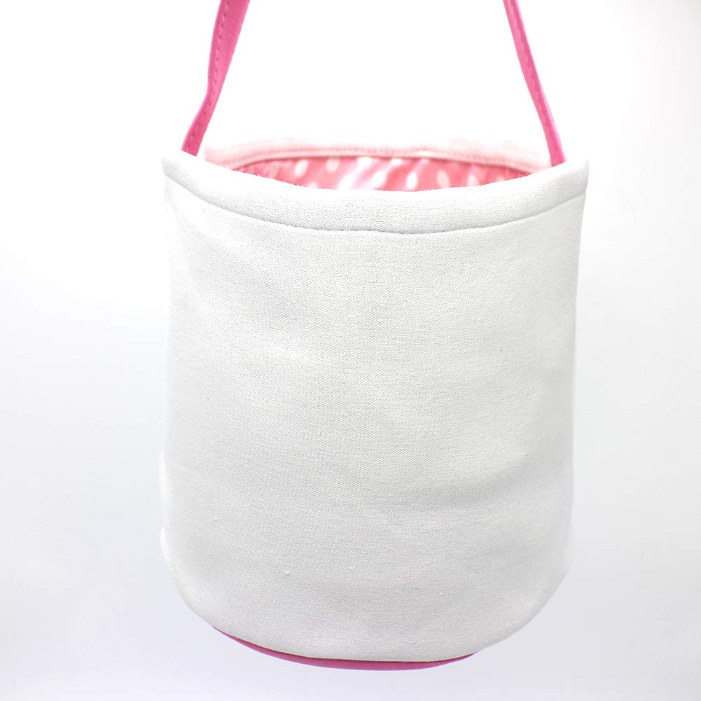 Easter Bunny Basket for Kids - Canvas Tote Bags Buckets for Easter Eggs (Pink)