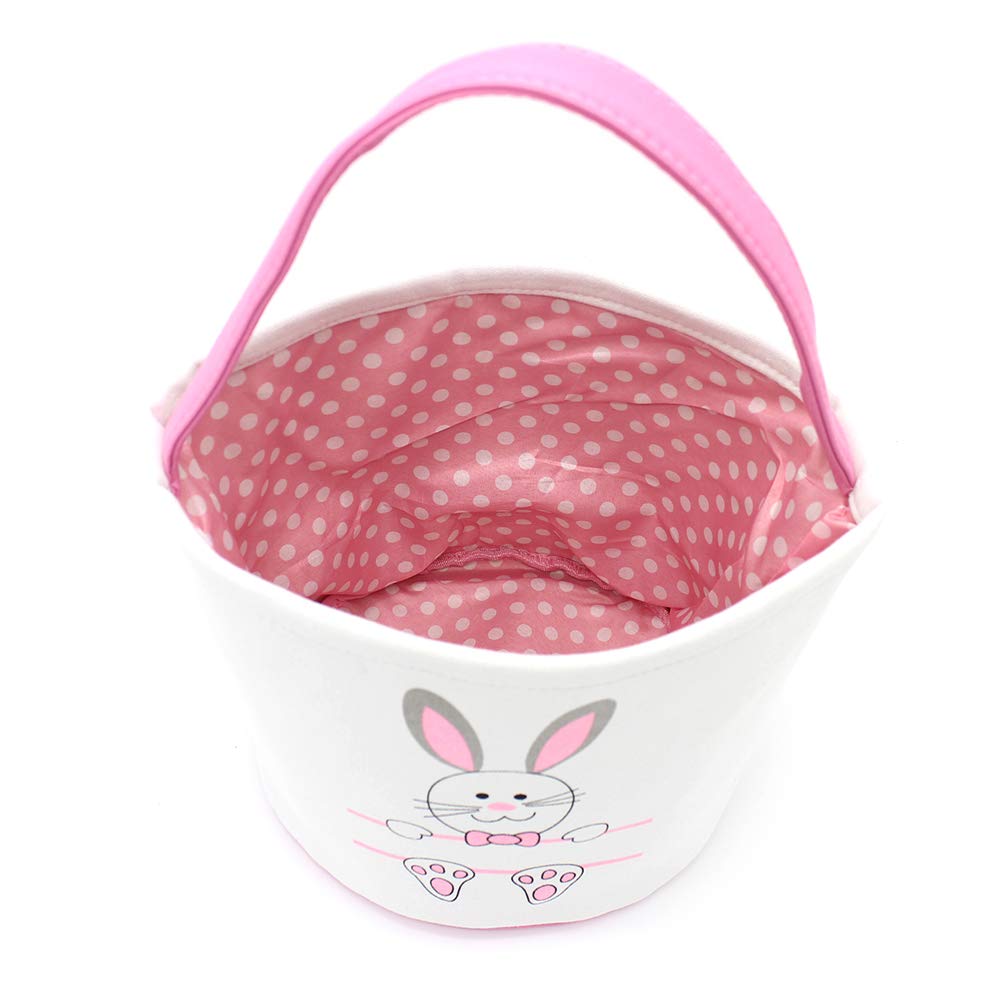 Easter Bunny Basket for Kids - Canvas Tote Bags Buckets for Easter Eggs (Pink)