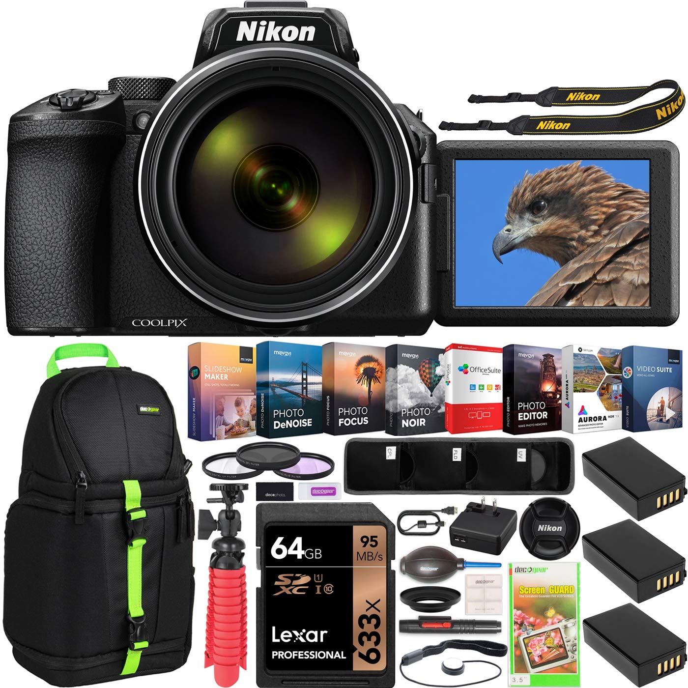 Nikon COOLPIX P950 Compact Digital Camera with 83x Optical Zoom Super Telephoto Lens Bundle Including Triple Battery + Deco Gear Backpack Bag Case + Filter Kit + Photo Video Software and Accessories