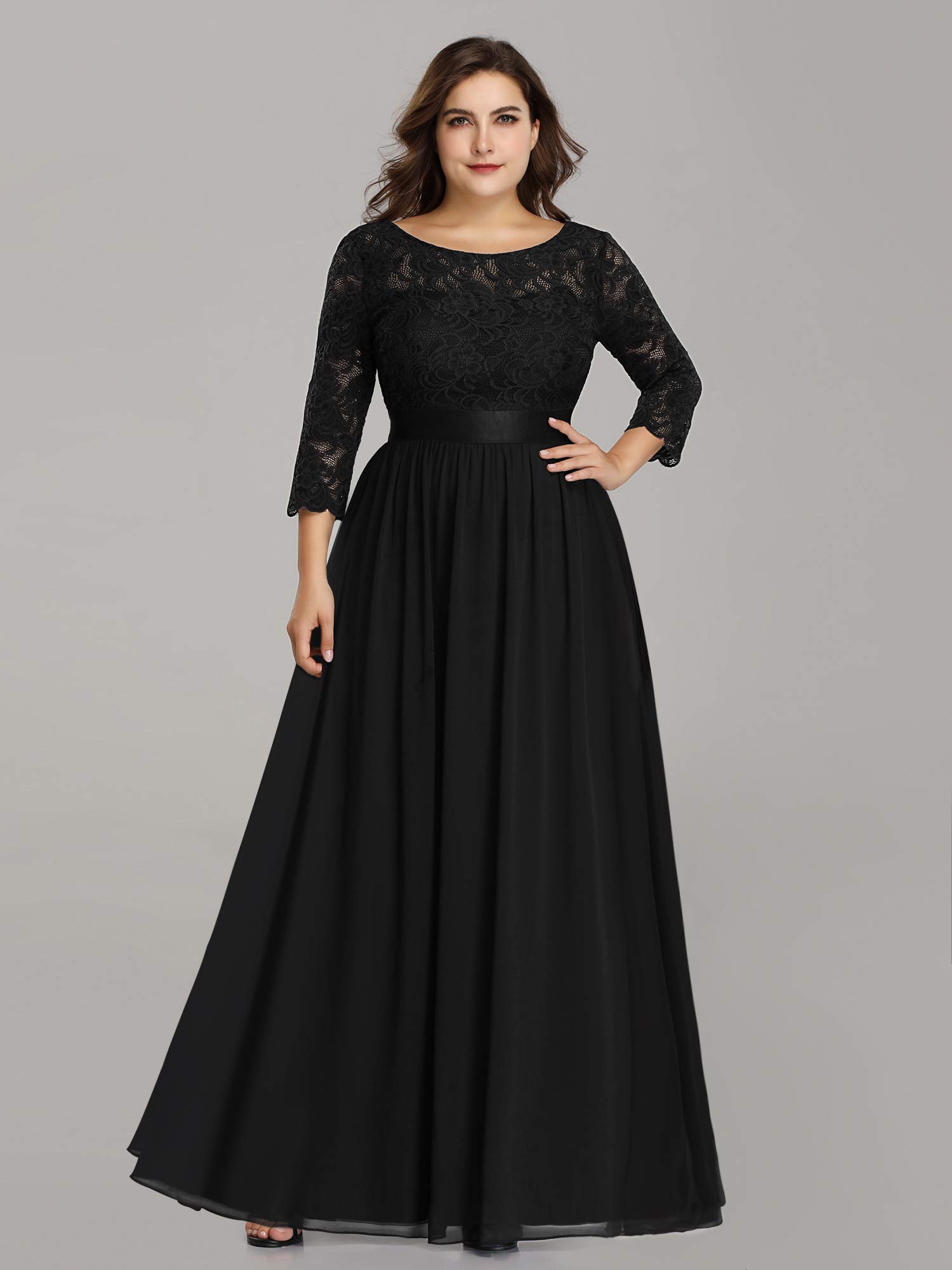 Ever-Pretty Women's Lace Sleeves Wedding Guest Dress Long Evening Bridesmaid Dress Black US24