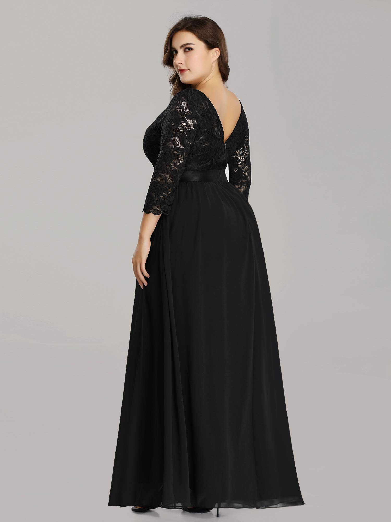 Ever-Pretty Women's Lace Sleeves Wedding Guest Dress Long Evening Bridesmaid Dress Black US24