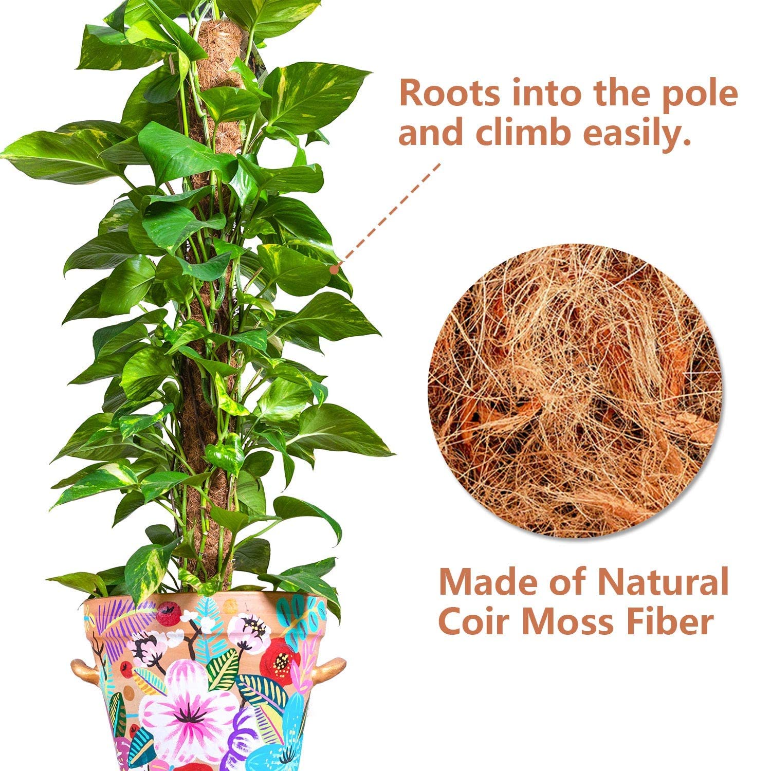 32IN Moss Pole, 2 Pack 16IN Moss Coir Totem Pole for Pothos, Moss Plant Stick, Indoor Plant Stake, Small Moss Pole for Monstera and Climbing Indoor Plants (4 Plant Wrap Ties Included)