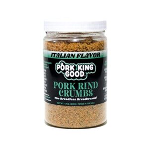 pork king good italian pork rind crumbs (low carb keto diet)! perfect for ketogenic, paleo, gluten-free, sugar free and bariatric diets. 0 carbs!