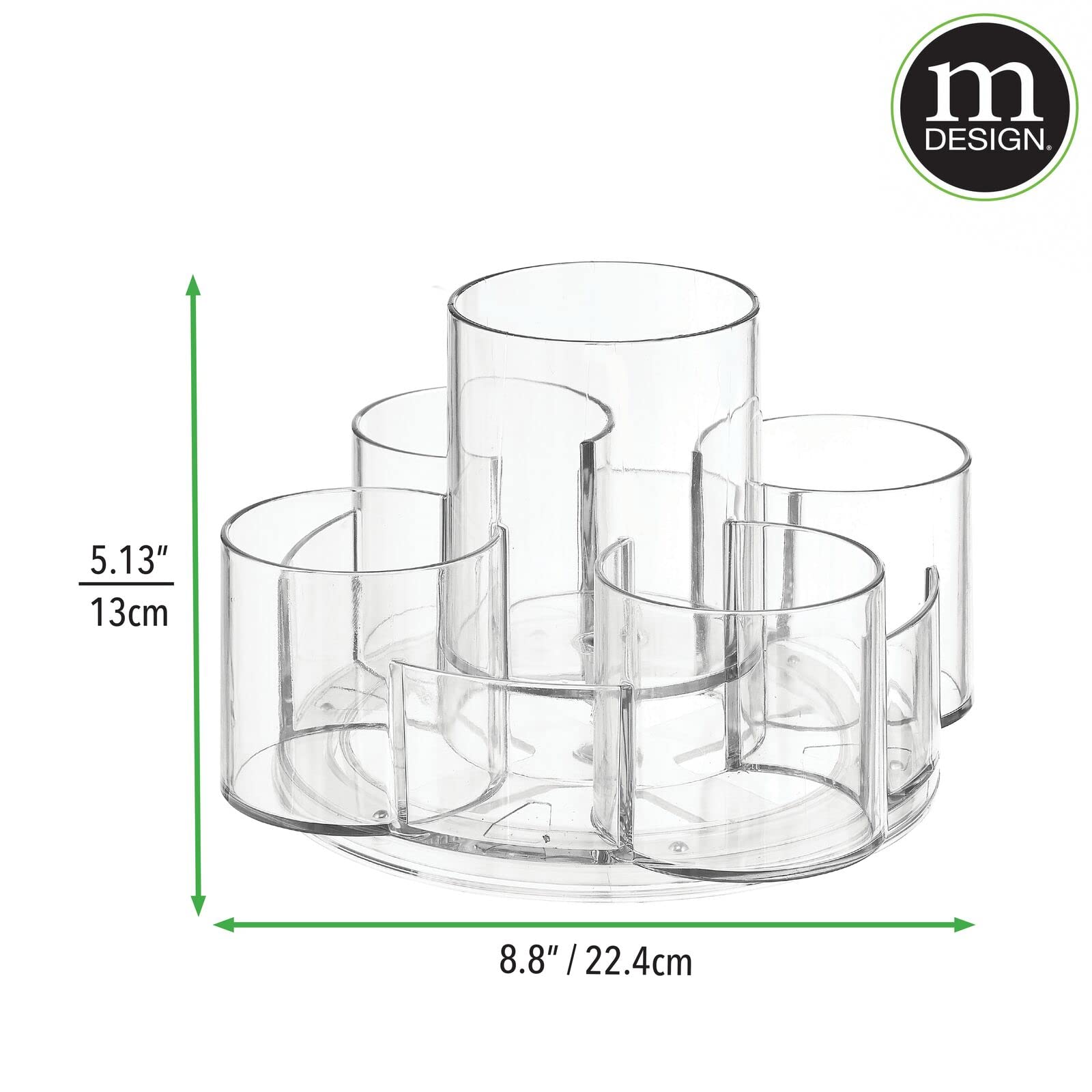 mDesign Spinning Lazy Susan Makeup Turntable Storage Center - 9 Sections - Rotating Organizer for Bathroom Vanity Counter Tops, Dressing Tables, Cosmetic Stations, Dressers - Lumiere Collection, Clear