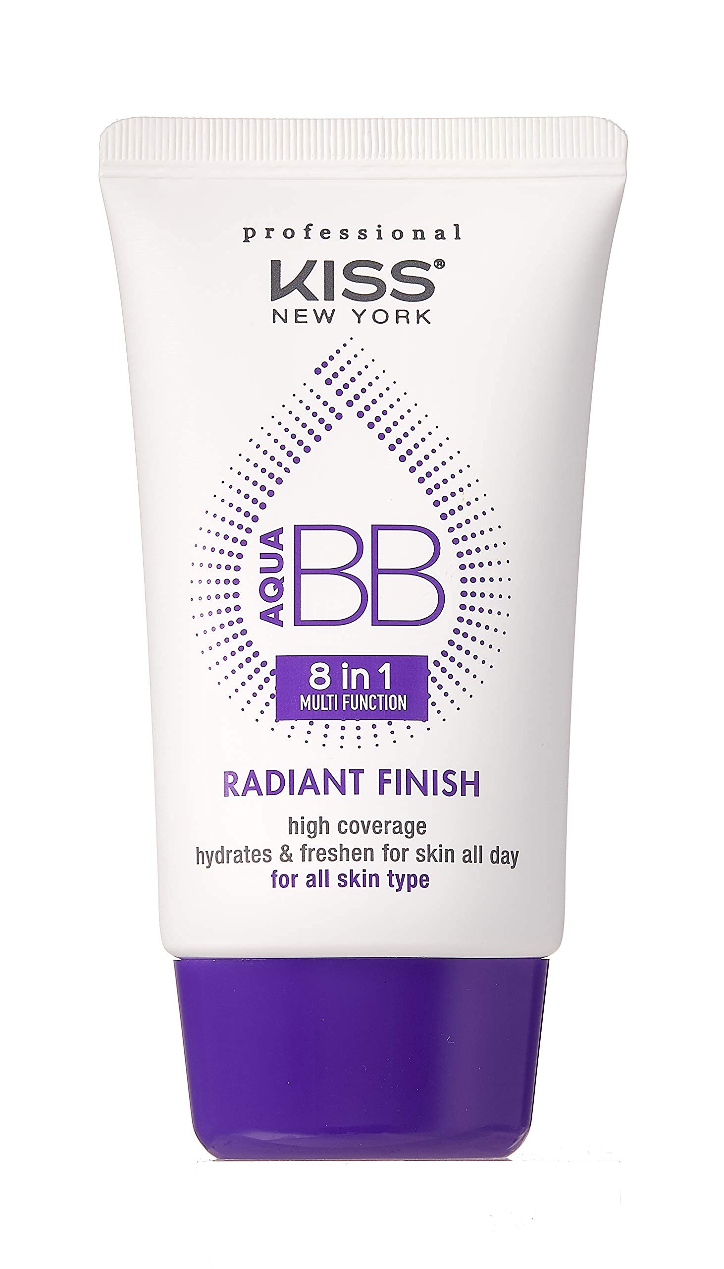 Kiss New York Aqua BB Cream 8-in-1 Multi Function Cover and Care Beauty Balm, Korean Skin Care Argan Oil Infused, Radiant Finish, Hydrating Full Coverage BB Cream 1.42 Fl Oz (Coconut)