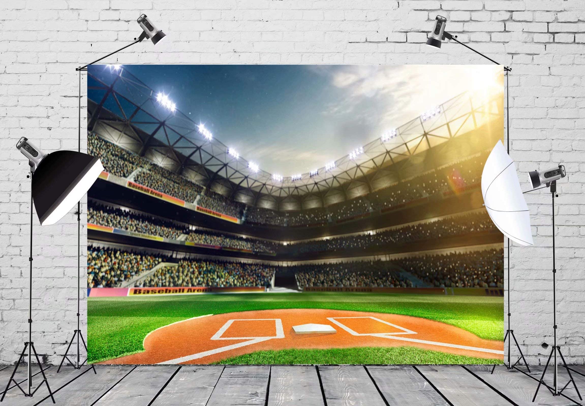 BELECO 7x5ft Fabric Baseball Backdrop Baseball Field Stadium Photography Backdrop for Baby Shower Birthday Party Decoration Sport Games Photo Background Props