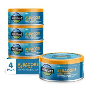 wild planet albacore wild tuna, sea salt, canned tuna, sustainably wild-caught, pole & line, 5 ounce(pack of 4)