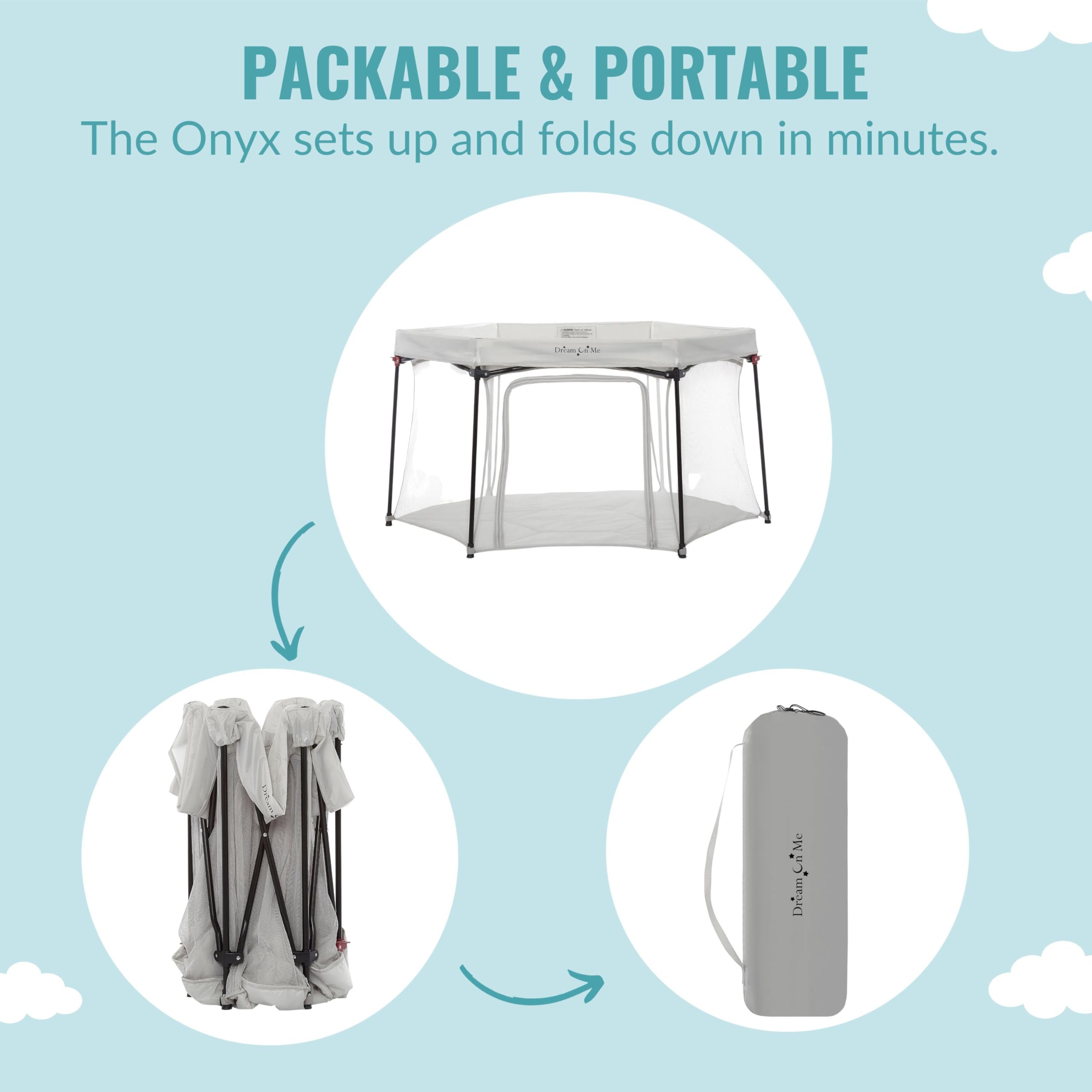 Dream On Me Onyx Playpen in Grey, Baby Playpen, Portable and Lightweight, Playpen for Babies and Toddler - Comes with a Comfortable Padded Floor