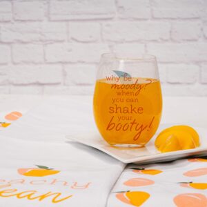 Pavilion Gift Company Why Be Moody When You Can Shake Your Booty Booty-18oz Peach Patterned Stemless Wine Glass, 18 oz, Orange