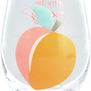 Pavilion Gift Company Why Be Moody When You Can Shake Your Booty Booty-18oz Peach Patterned Stemless Wine Glass, 18 oz, Orange