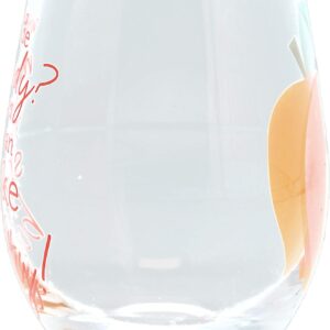 Pavilion Gift Company Why Be Moody When You Can Shake Your Booty Booty-18oz Peach Patterned Stemless Wine Glass, 18 oz, Orange