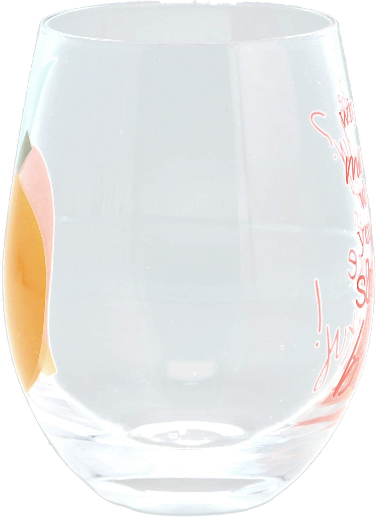 Pavilion Gift Company Why Be Moody When You Can Shake Your Booty Booty-18oz Peach Patterned Stemless Wine Glass, 18 oz, Orange