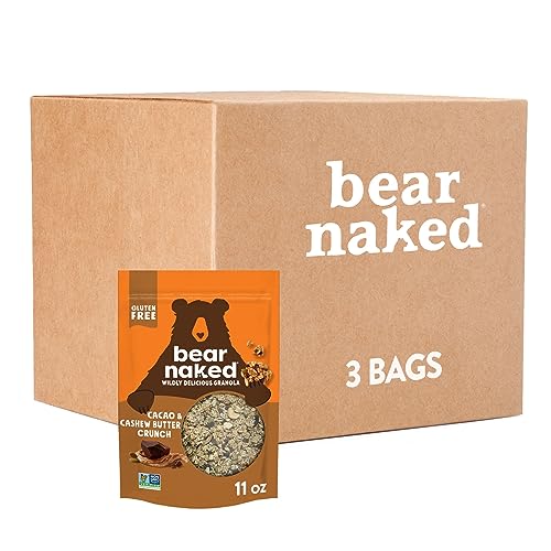 Bear Naked Granola Cereal, Whole Grain Granola, Breakfast Snacks, Cacao and Cashew Butter Crunch (3 Bags)