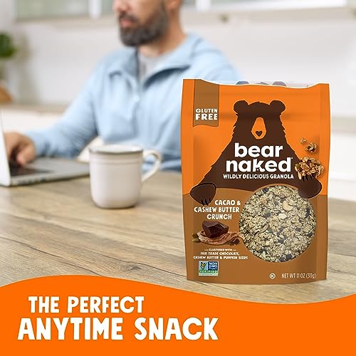 Bear Naked Granola Cereal, Whole Grain Granola, Breakfast Snacks, Cacao and Cashew Butter Crunch (3 Bags)