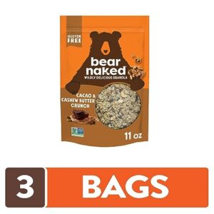 Bear Naked Granola Cereal, Whole Grain Granola, Breakfast Snacks, Cacao and Cashew Butter Crunch (3 Bags)