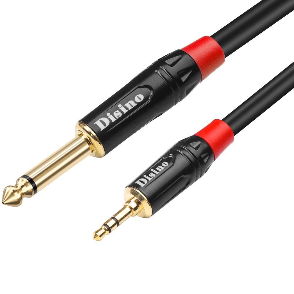 Disino 1/4 inch TS to 1/8 inch TRS Cable, 1/4" TS Mono to 1/8 inch(3.5mm) TRS Stereo Interconnect Adapter Cable,Mono to Stereo Patch Cord - 6.6 Feet/2 Meters