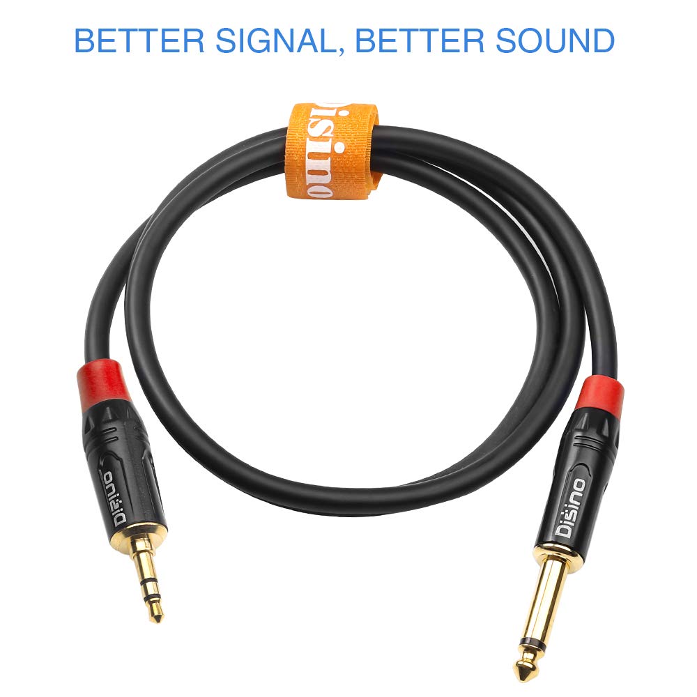 Disino 1/4 inch TS to 1/8 inch TRS Cable, 1/4" TS Mono to 1/8 inch(3.5mm) TRS Stereo Interconnect Adapter Cable,Mono to Stereo Patch Cord - 6.6 Feet/2 Meters