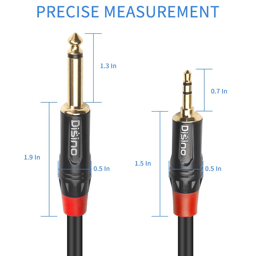 Disino 1/4 inch TS to 1/8 inch TRS Cable, 1/4" TS Mono to 1/8 inch(3.5mm) TRS Stereo Interconnect Adapter Cable,Mono to Stereo Patch Cord - 6.6 Feet/2 Meters