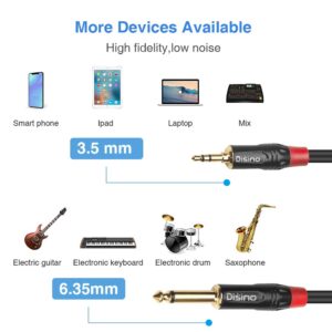 Disino 1/4 inch TS to 1/8 inch TRS Cable, 1/4" TS Mono to 1/8 inch(3.5mm) TRS Stereo Interconnect Adapter Cable,Mono to Stereo Patch Cord - 6.6 Feet/2 Meters