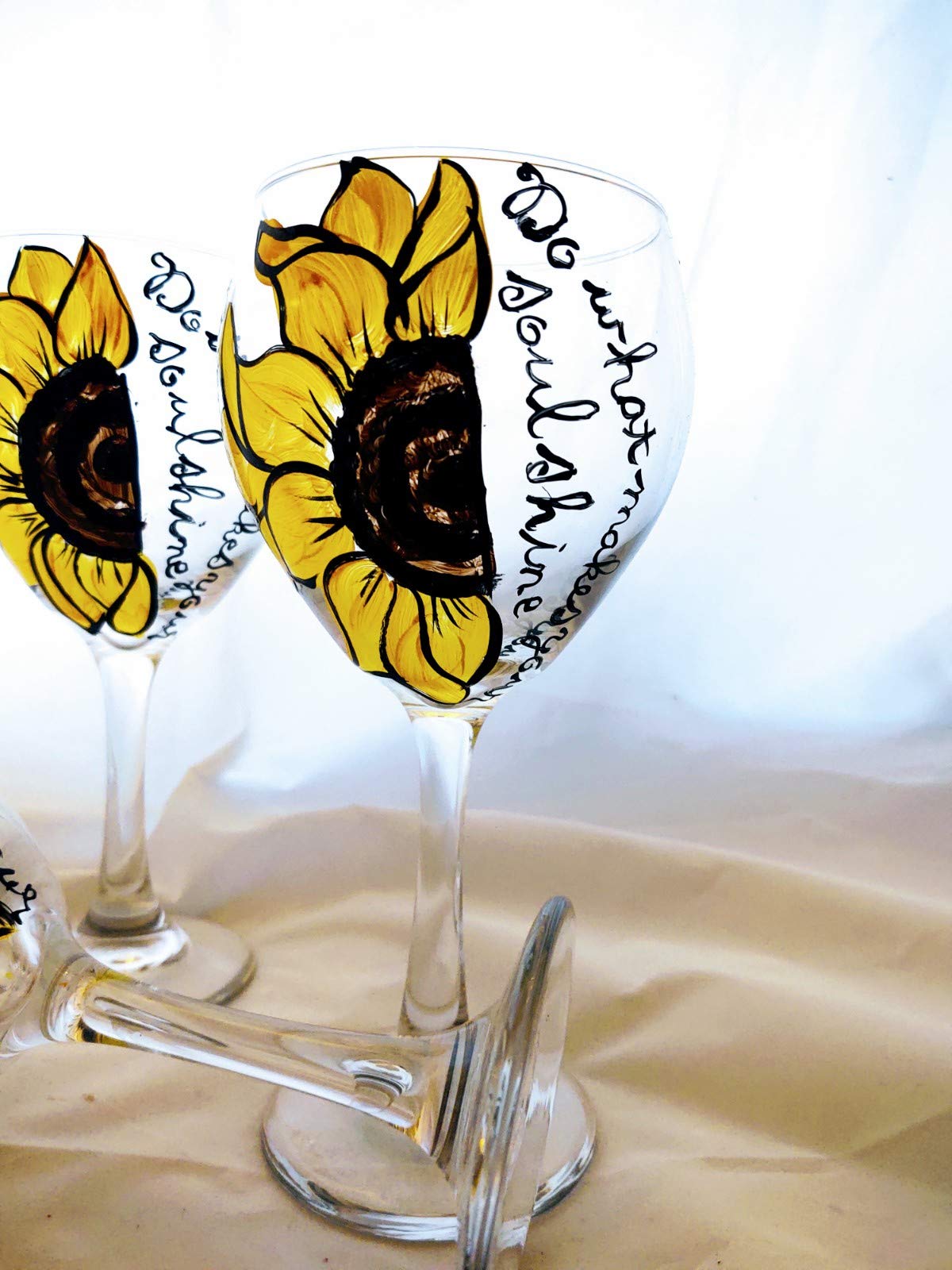 Hand painted sunflower make your soul shine red wine goblets. set of 4 20 ounce red wine gobblets. usa