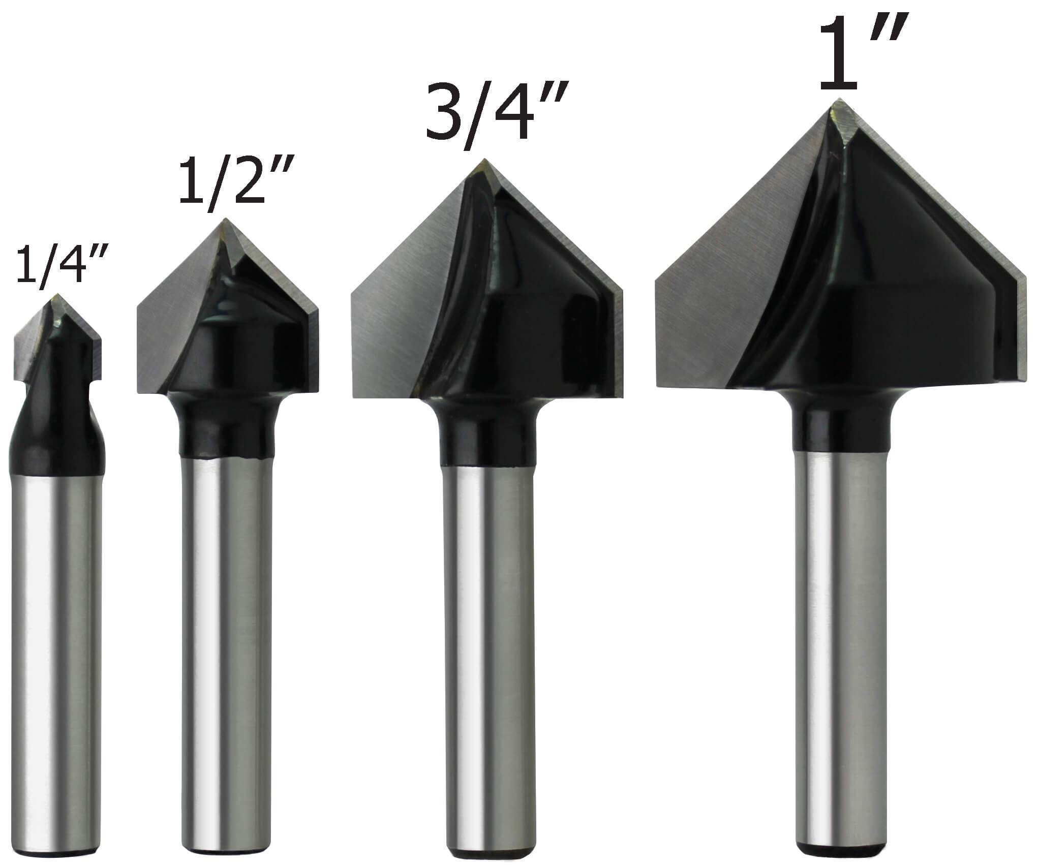 Align Carbide, 4-Piece 90 Degree V Groove Router Bits, 1/4 Inch Shank, Carbide Tipped, CNC Engraving Bit, Woodworking Chamfer Bevel Cutter, CNC Router Pro-Series.