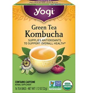 yogi tea green tea kombucha tea - 16 tea bags per pack (4 packs) - organic green tea with kombucha to support overall health - includes green tea leaf, lemongrass, spearmint leaf & more