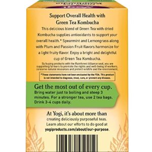 Yogi Tea Green Tea Kombucha Tea - 16 Tea Bags per Pack (4 Packs) - Organic Green Tea with Kombucha to Support Overall Health - Includes Green Tea Leaf, Lemongrass, Spearmint Leaf & More