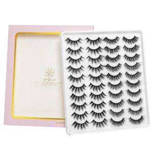 dysilk lashes false eyelashes - mink lashes 20 pairs faux mink lashes 6d wispy fluffy lashes natural look false eyelashes cat eye lashes reusable lashes pack| 11mm-20mm