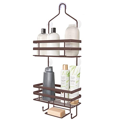 Gorilla Grip Anti-Swing Oversized Shower Caddy, Rust Resistant Organizer, Holds 11 lbs, Strong Suction Cups, Hooks, Easy Hanging Bathtub Shampoo and Accessories Caddies for Showerhead, 3 Shelf, Bronze