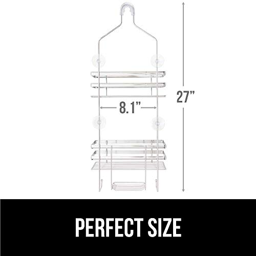 Gorilla Grip Anti-Swing Oversized Shower Caddy, Rust Resistant Organizer, Holds 11 lbs, Strong Suction Cups, Hooks, Easy Hanging Bathtub Shampoo and Accessories Caddies for Showerhead, 3 Shelf, Bronze