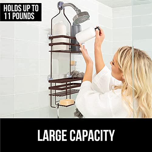 Gorilla Grip Anti-Swing Oversized Shower Caddy, Rust Resistant Organizer, Holds 11 lbs, Strong Suction Cups, Hooks, Easy Hanging Bathtub Shampoo and Accessories Caddies for Showerhead, 3 Shelf, Bronze