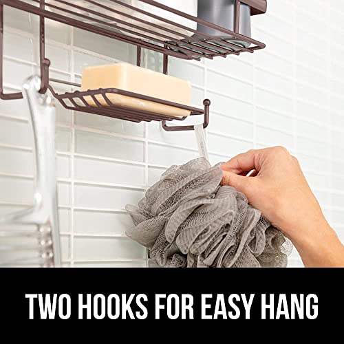 Gorilla Grip Anti-Swing Oversized Shower Caddy, Rust Resistant Organizer, Holds 11 lbs, Strong Suction Cups, Hooks, Easy Hanging Bathtub Shampoo and Accessories Caddies for Showerhead, 3 Shelf, Bronze