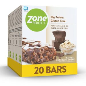 zoneperfect protein bars, 10g protein, gluten-free, nutritious snack bar, oatmeal chocolate chunk, 20 bars