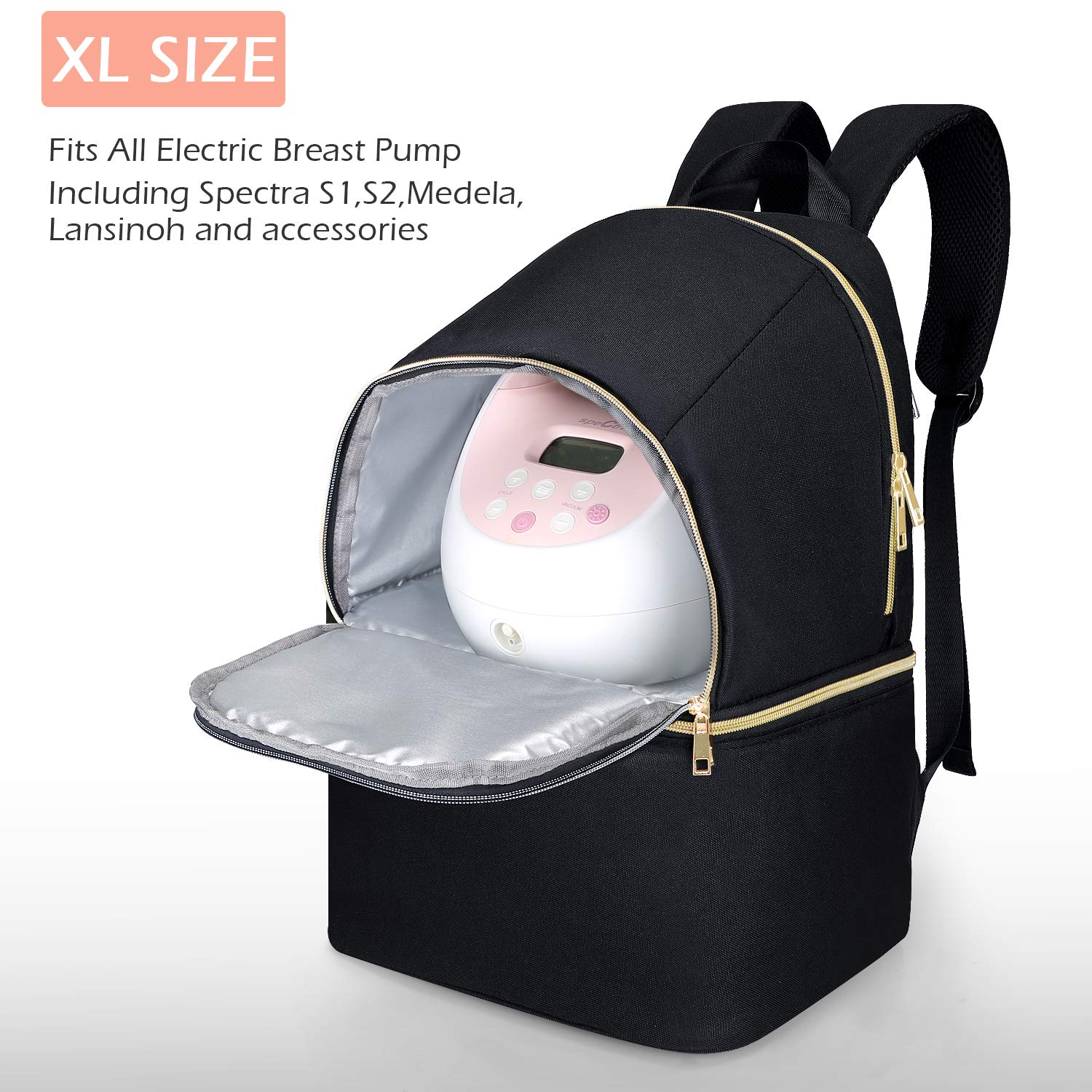 Lunies Breastmilk Cooler Bag with Ice Pack, Baby Bottle Bag for Breast Milk, Breastmilk Storage Bag, Double Layer Breast Pump Bag Backpack for Working Moms,Black