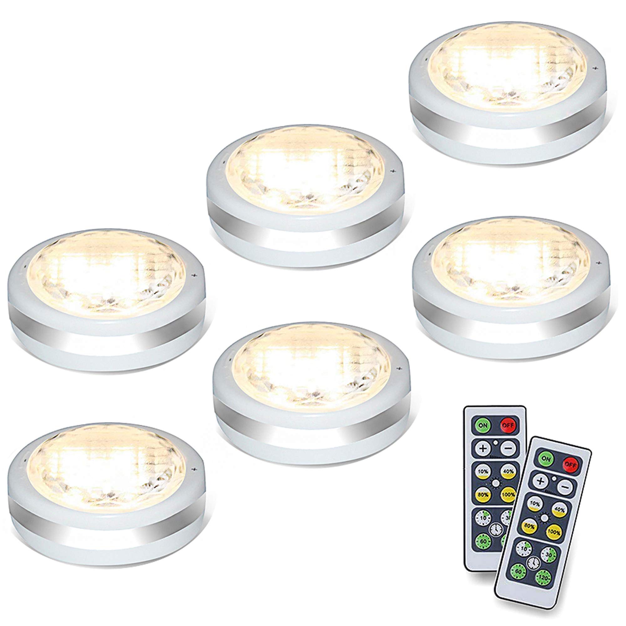 Starxing Puck Lights with Remote, Battery Operated Under Cabinet Lighting, Led Tap Light with Remote Control, Locker Light Closet Light, 4000K Natural White (6PK)